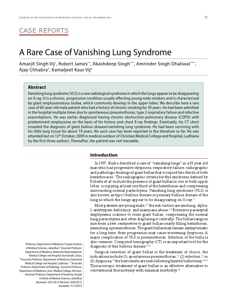A Rare Case of Vanishing Lung Syndrome | PDF | Chronic Obstructive ...
