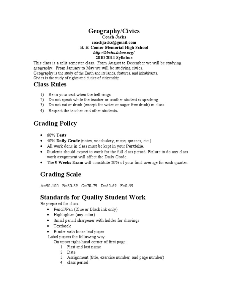 Geography and Civics Syllabus 2010-2011 | PDF | Test (Assessment ...
