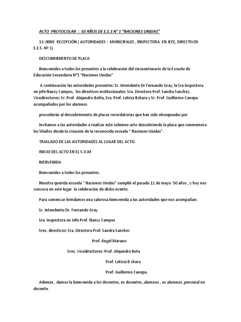 Acto Protocolar | PDF | Escuelas | Enseñando y aprendiendo