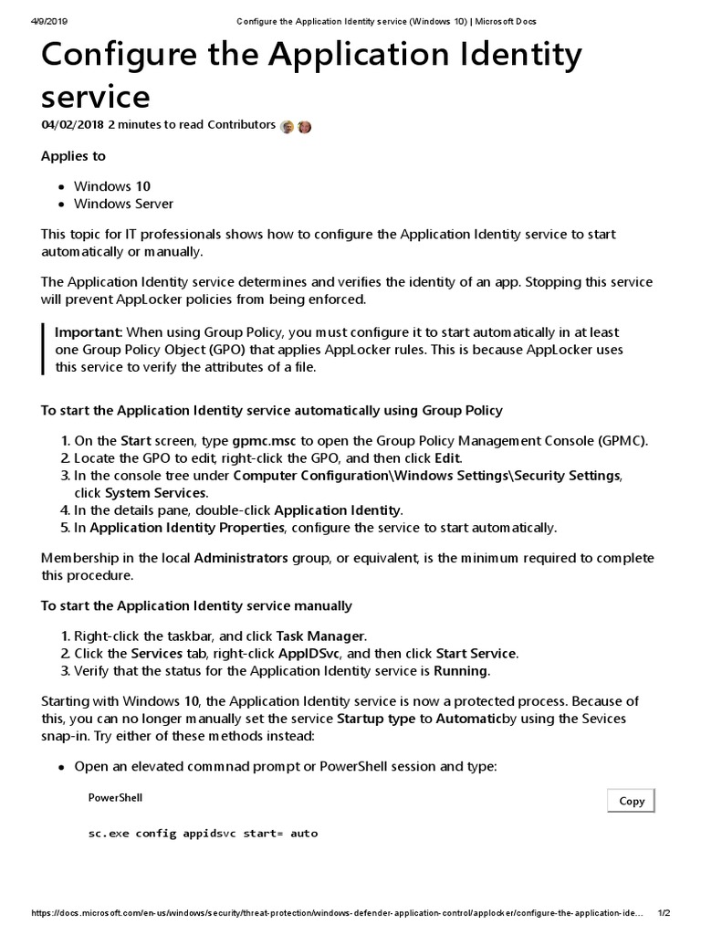 Configure Application Identity Service | PDF | Group Policy | Microsoft ...