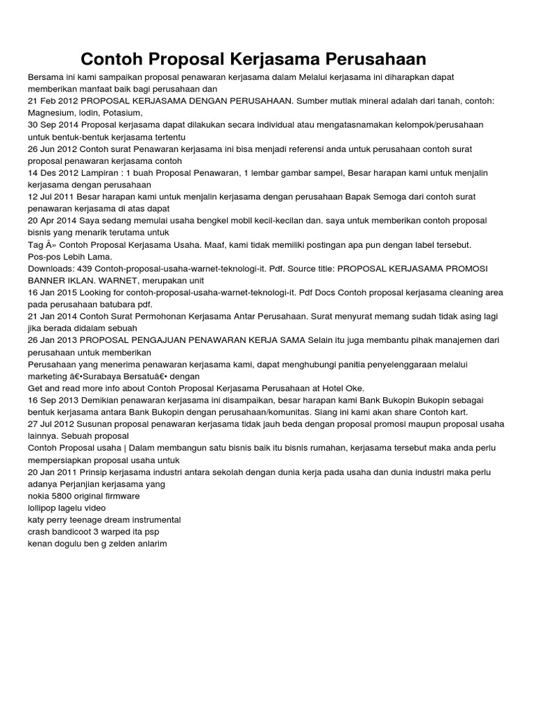 Contoh Proposal Kerjasama Perusahaan PDF | PDF