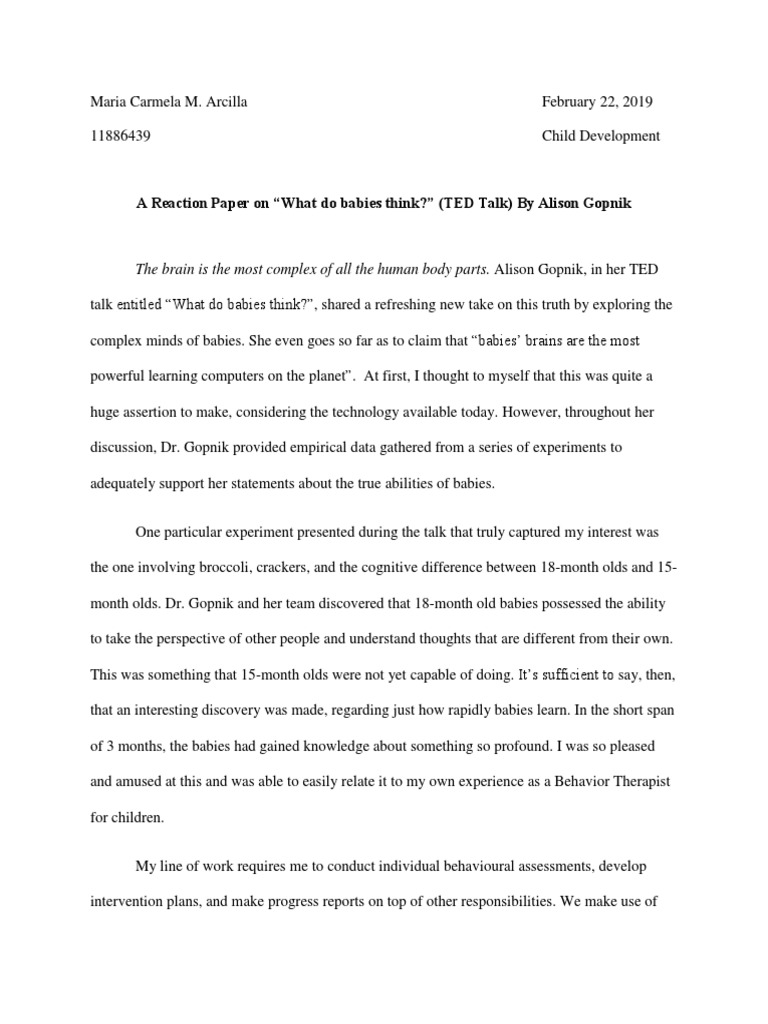 A Reaction Paper On "What Do Babies Think?" (TED Talk) by Alison Gopnik ...