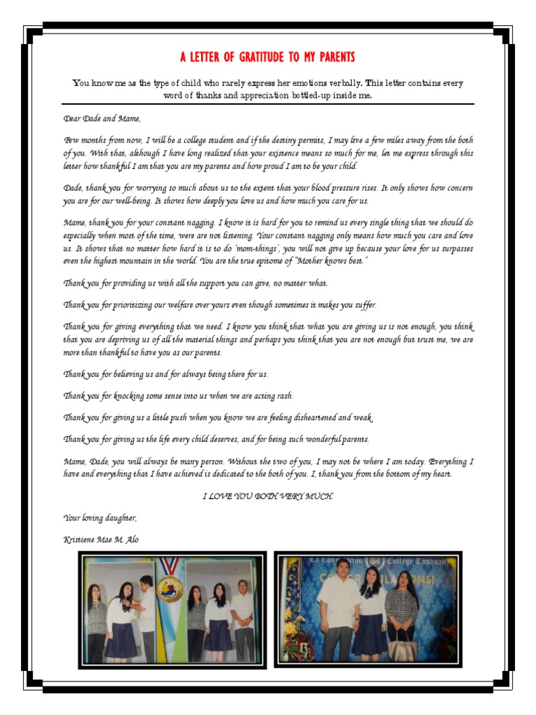 A Letter of Gratitude To My Parents | PDF