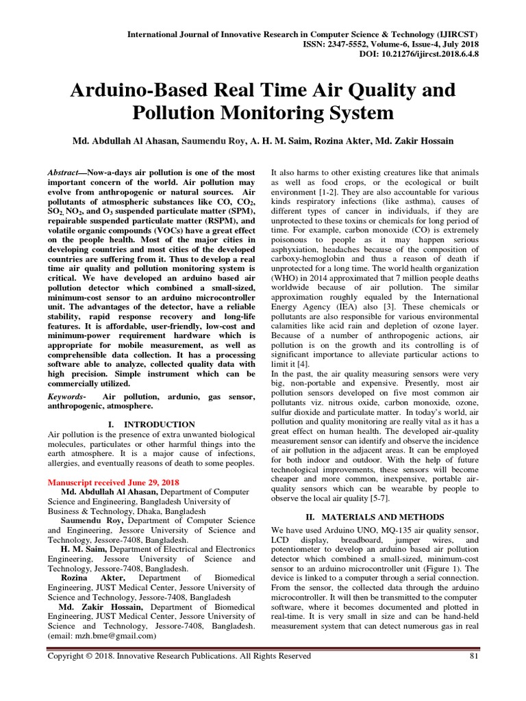 Arduino-Based Real Time Air Quality and Pollution | PDF | Air Pollution ...