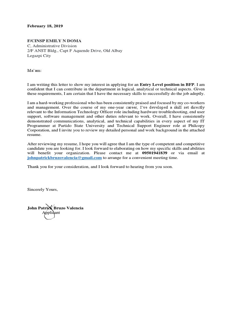 Application Letter Bfp Pdf