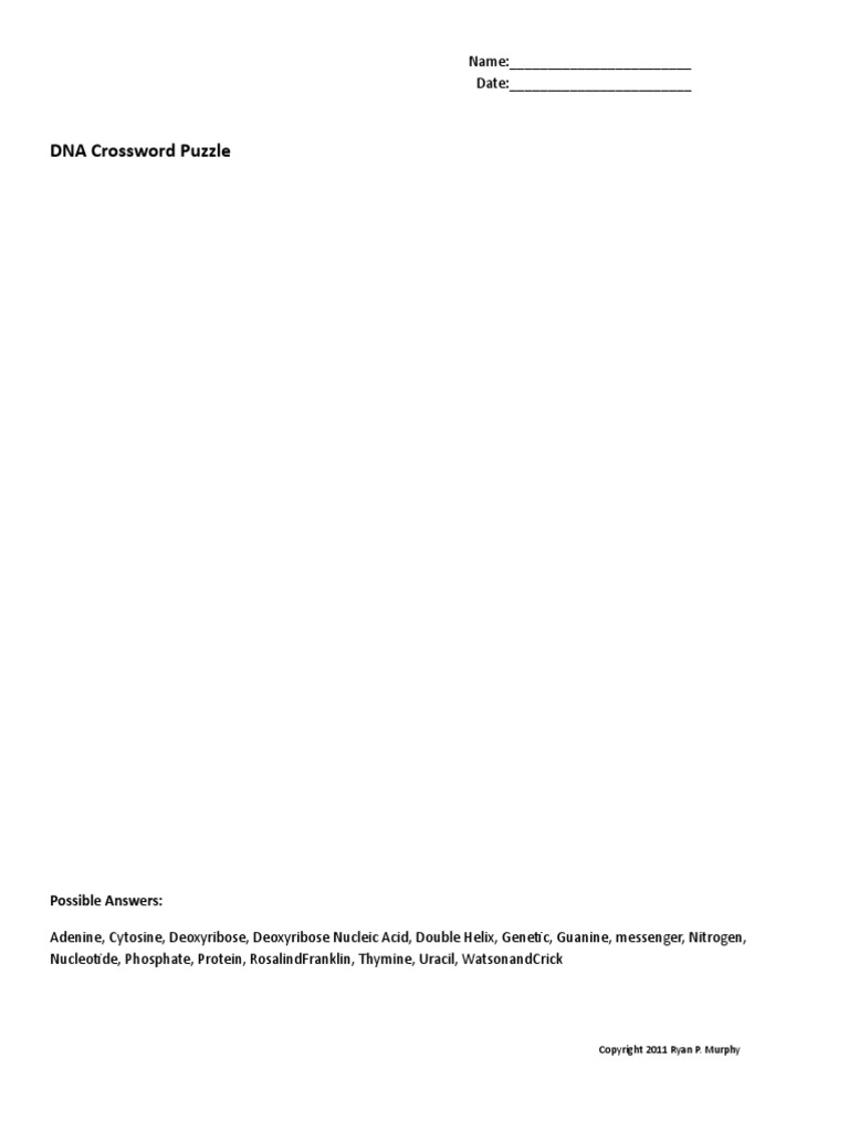 Dna Crossword Puzzle With Wordbank and Answer Key | PDF | Dna | Nucleic ...
