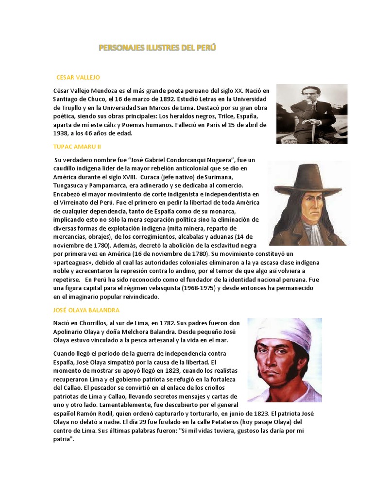 Personajes Ilustres Del Perú | PDF | América del Sur | Perú