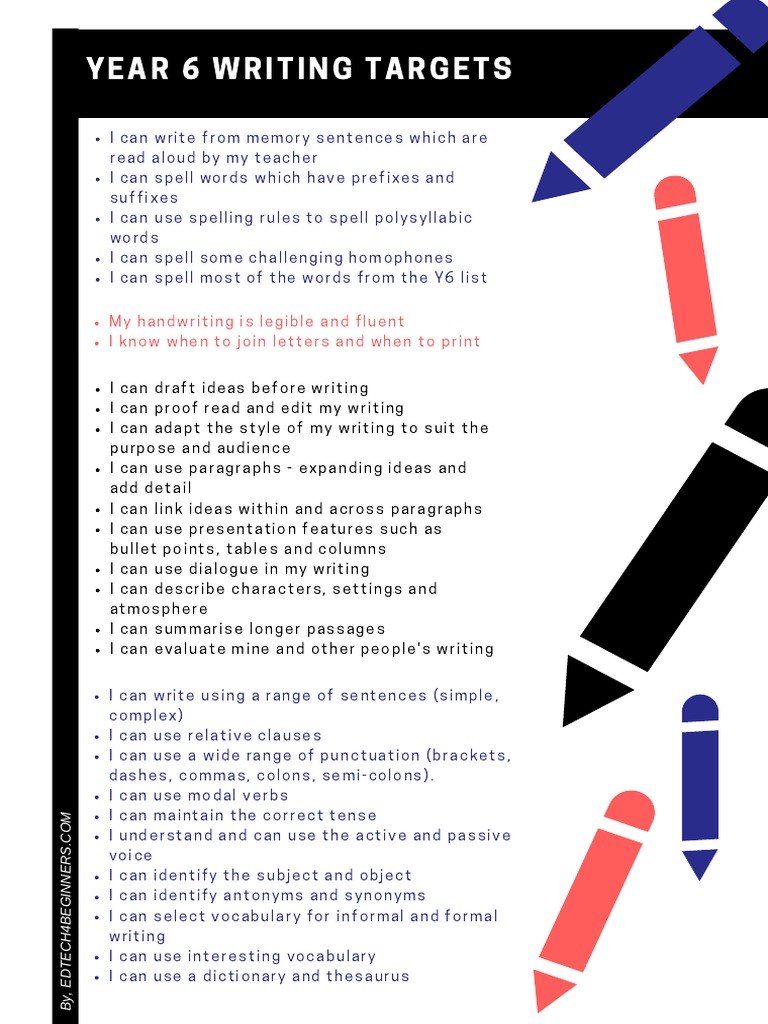 Year 6 Writing Targets Overview | PDF | Career & Growth | Language Arts ...