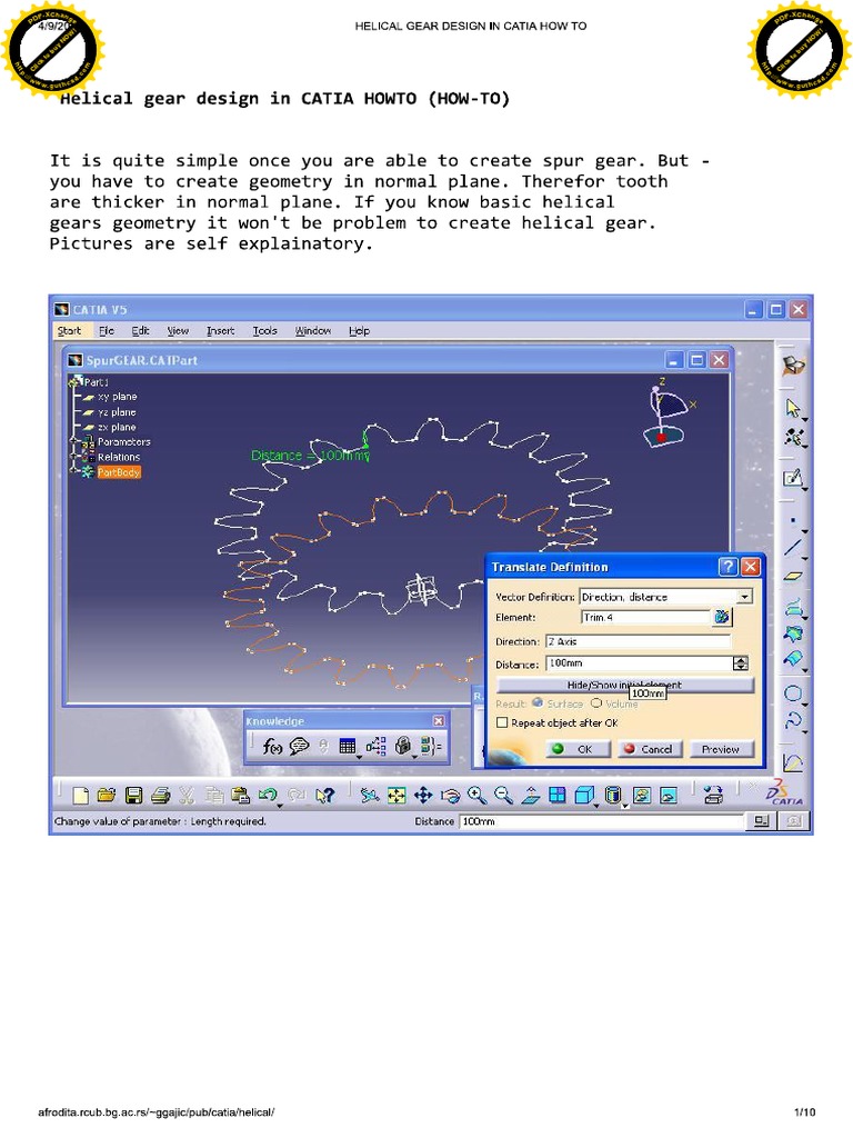 Helical Gear Design in Catia How To | PDF