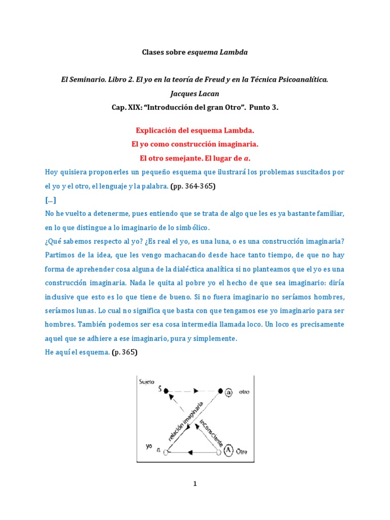 Explicación del esquema Lambda. El yo como El otro semejante. El lugar de Explicación del ...