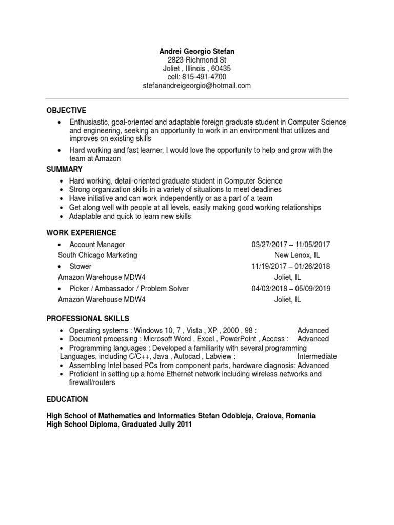 2 Andrei Georgio Stefan Resume Amazon | PDF
