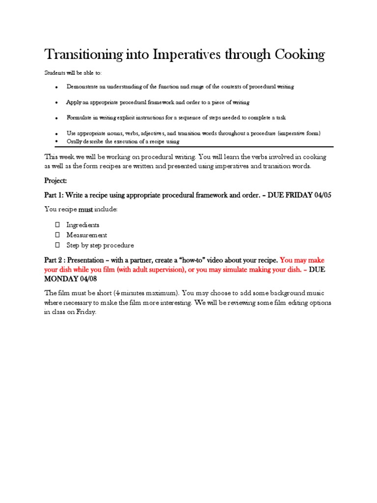 Cooking Project | PDF