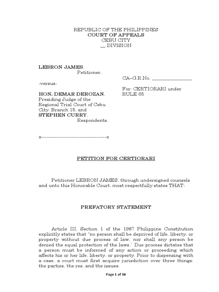 Petition For Certiorari 65 | PDF | Service Of Process | Lawsuit