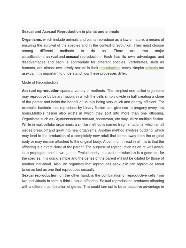 Asexual vs. Sexual Reproduction Explained | PDF | Reproduction | Sexual ...