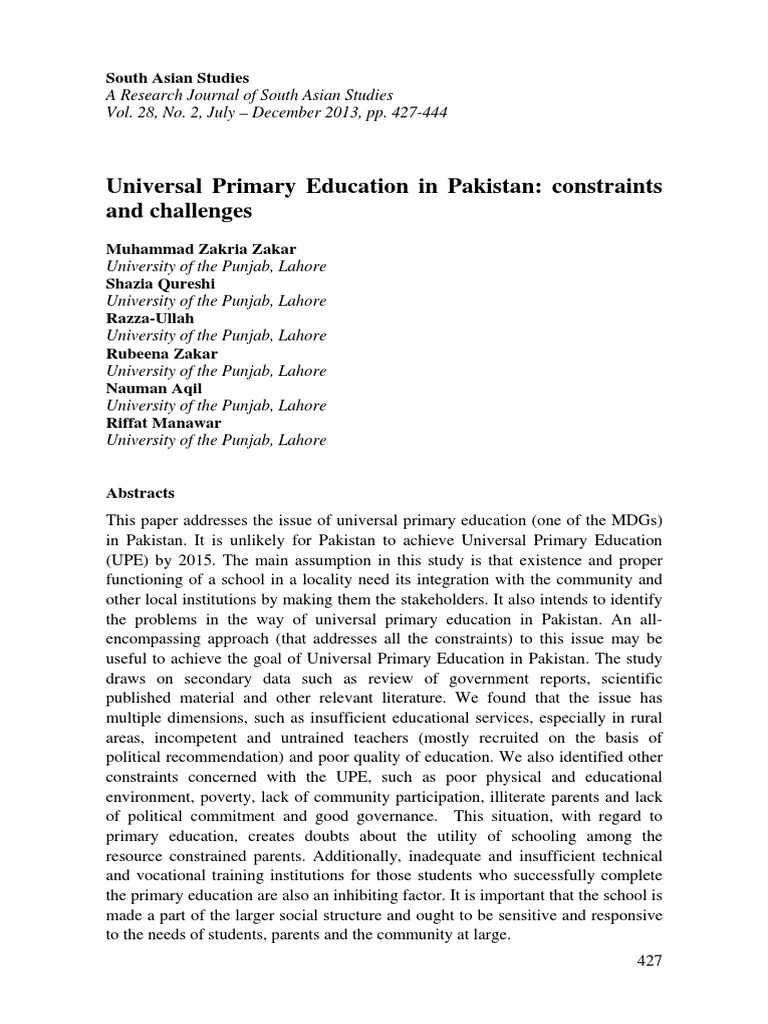 Pakistan's Primary Education Hurdles | PDF | Schools | Millennium ...