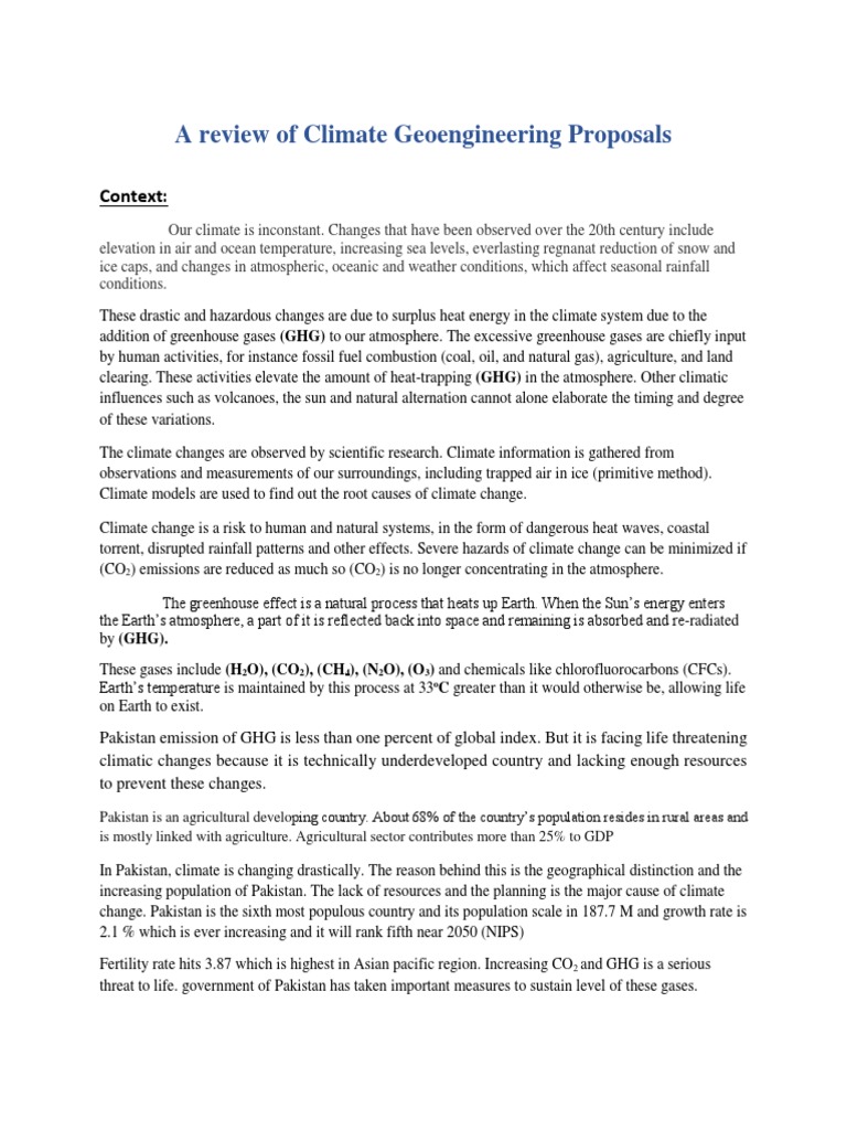 A Review of Climate Geoengineering Proposals by Me | PDF | Greenhouse ...