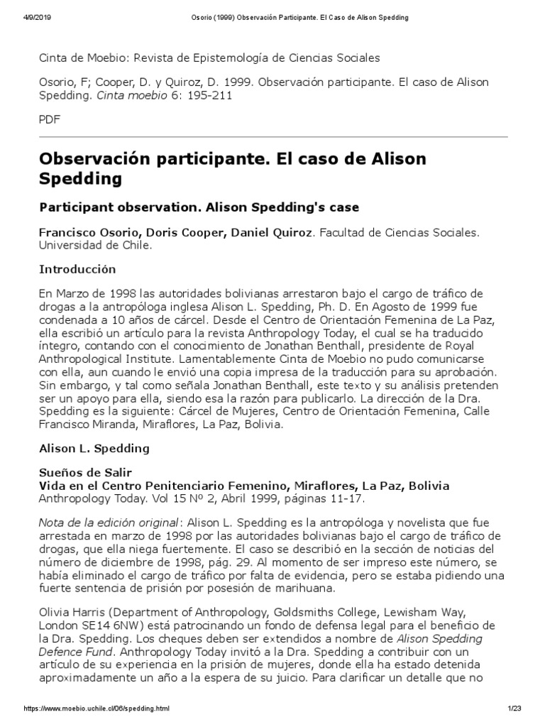 Osorio (1999) Observación Participante. El Caso de Alison Spedding ...