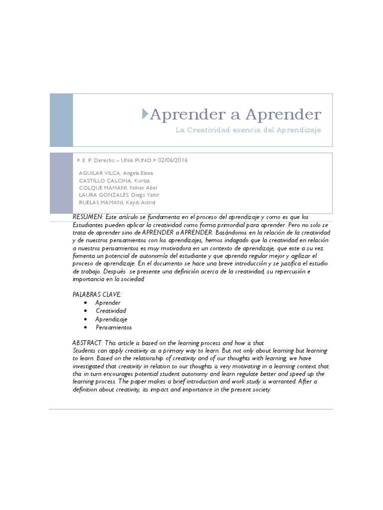 Aprender A Aprender PDF | PDF | Creatividad | Aprendizaje