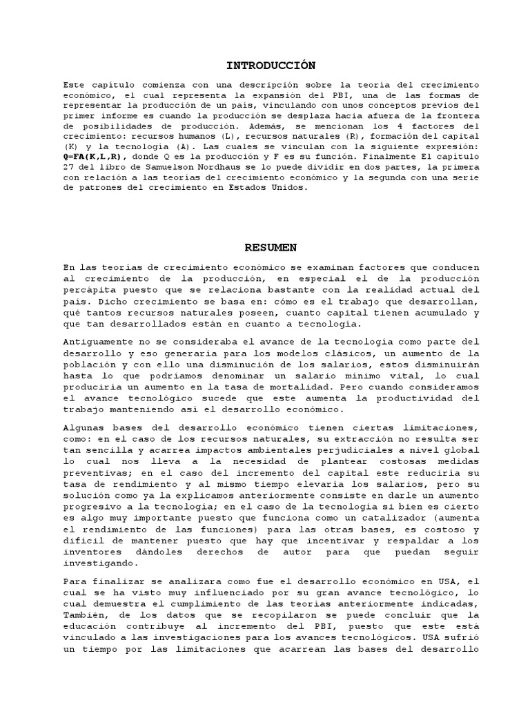 El Capítulo 27 Del Libro de Samuelson Nordhaus Se Lo Puede Dividir en ...