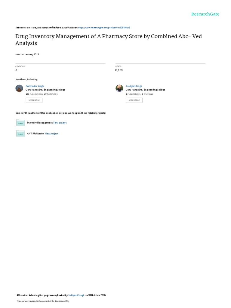 Drug Inventory Management of A Pharmacy Store by Combined Abc-Ved ...