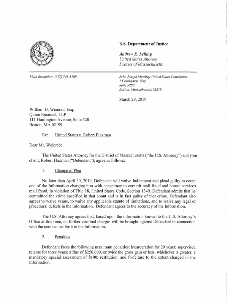 Flaxman Plea Agreement 0 | PDF | United States Federal Sentencing ...