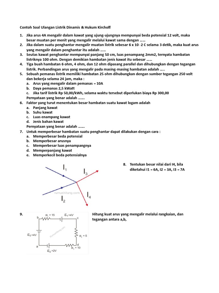 Contoh Soal Ulangan Listrik Dinamis | PDF | Metode & Bahan Ajar | Sains & Matematika