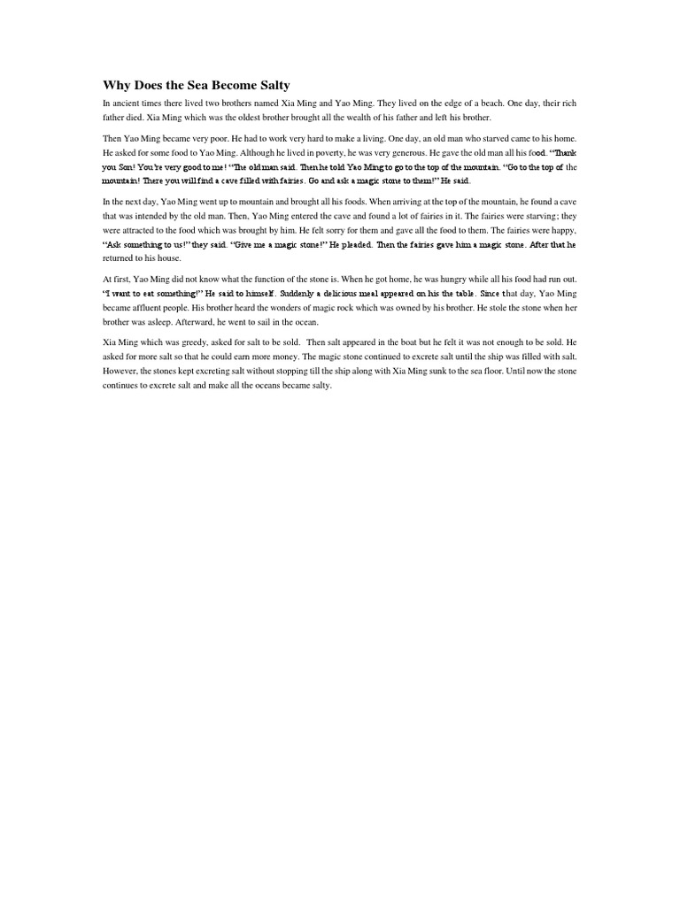 How the Sea Became Salty Story | PDF | Art