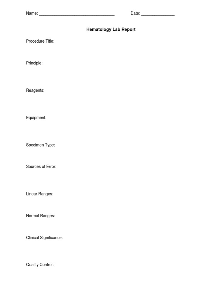 Hematology Lab Report: Name: - Date | PDF
