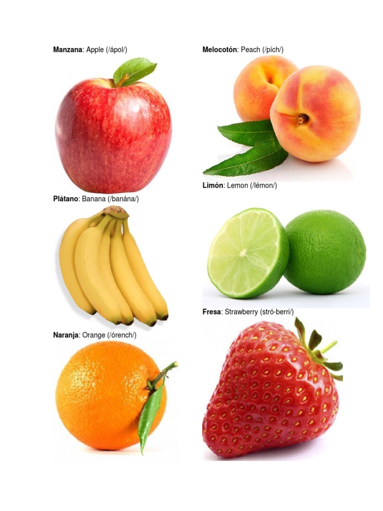 Frutas en Ingles, Español y Pronunciación | PDF | Cocina vegana | Fruta ...