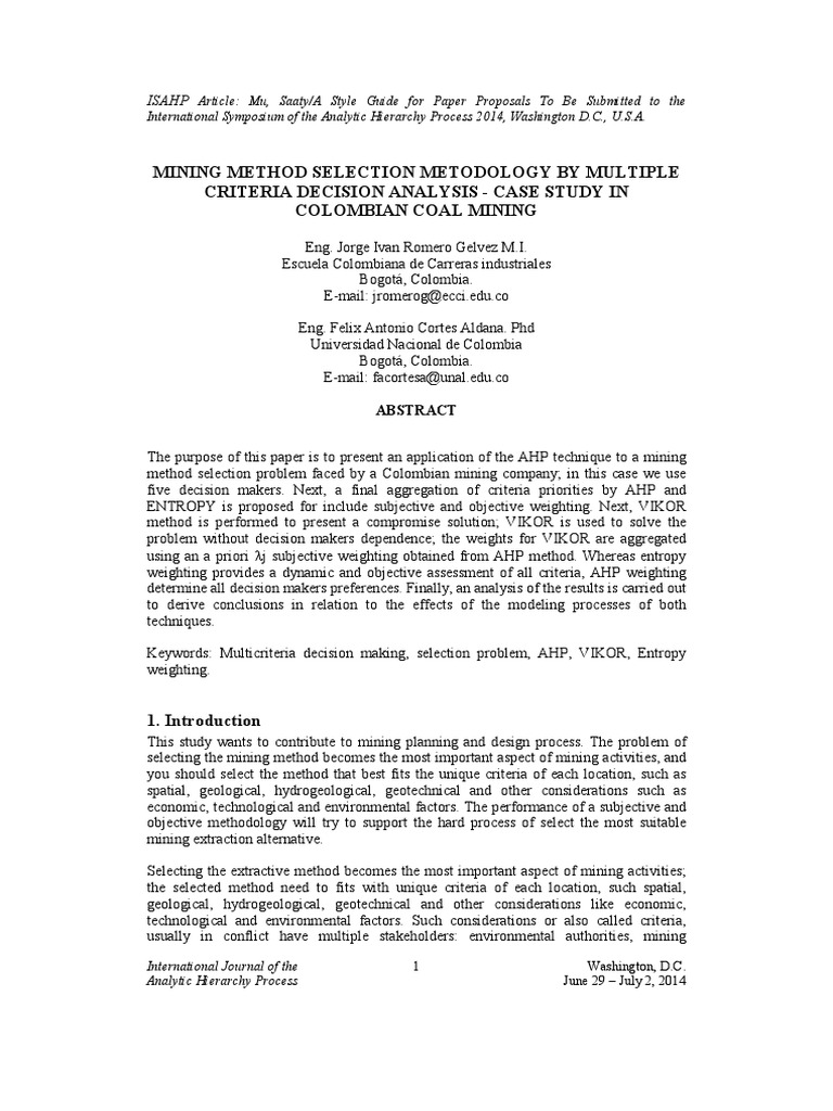 Mining Method Selection Metodology by Mu PDF | PDF | Nature