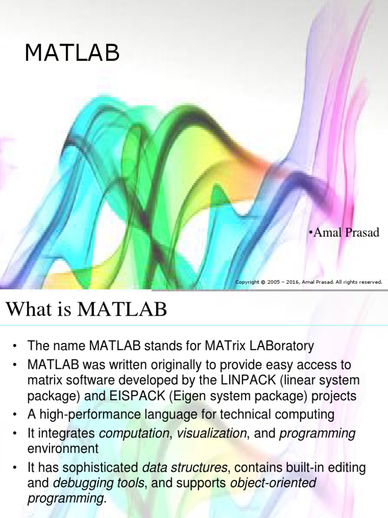 Matlab: - Amal Prasad | PDF | Matlab | Array Data Structure Matlab: - Amal Prasad | PDF | Matlab | Array Data Structure