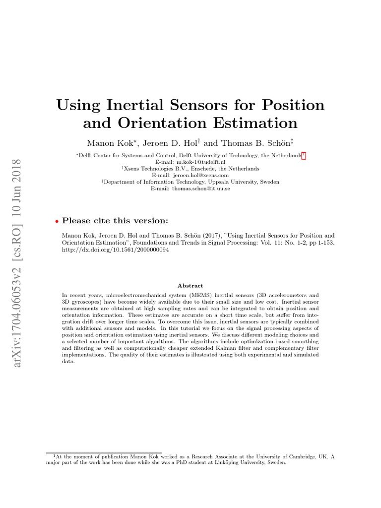Using Inertial Sensors For Position and Orientation Estimation | PDF | Inertial Navigation ...