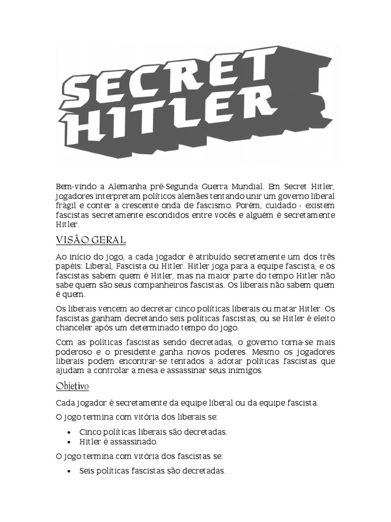 Regras do Jogo Secret Hitler | PDF | Fascismo | Adolf Hitler