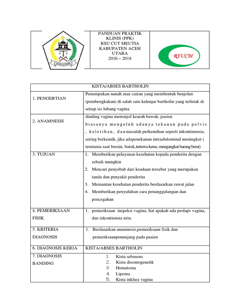 Kista dan Abses Bartholin: Panduan Klinis | PDF | Pengembangan Diri ...