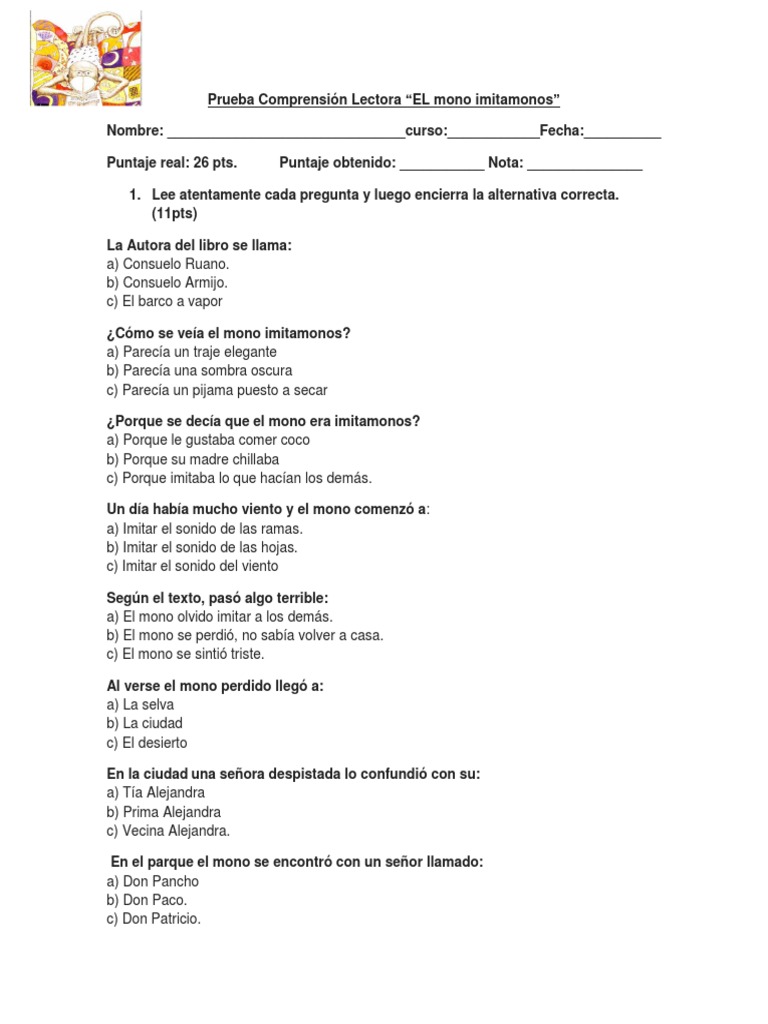 Prueba de El Mono Imitamonos | PDF