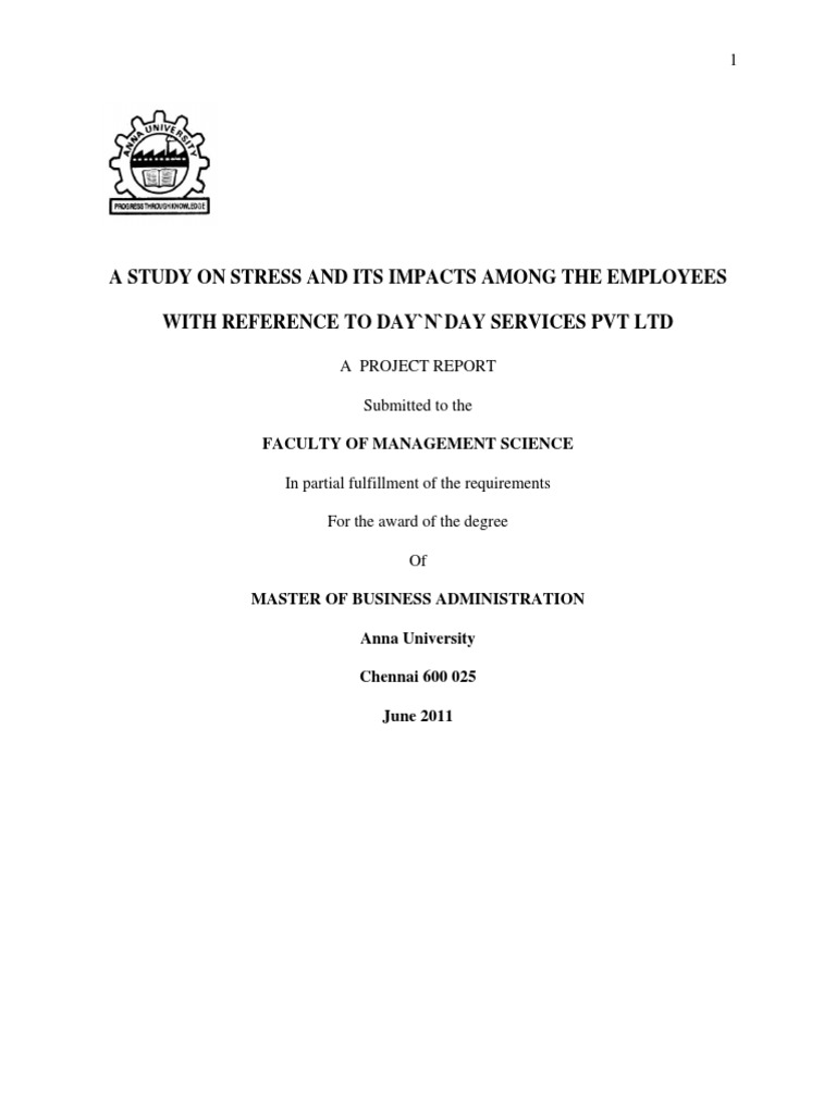 A Study On Stress and Its Impacts Among The Employees With Reference To ...