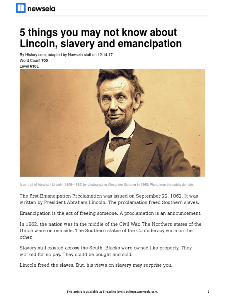 5 Things You May Not Know About Lincoln Slavery and Emancipation 610l ...