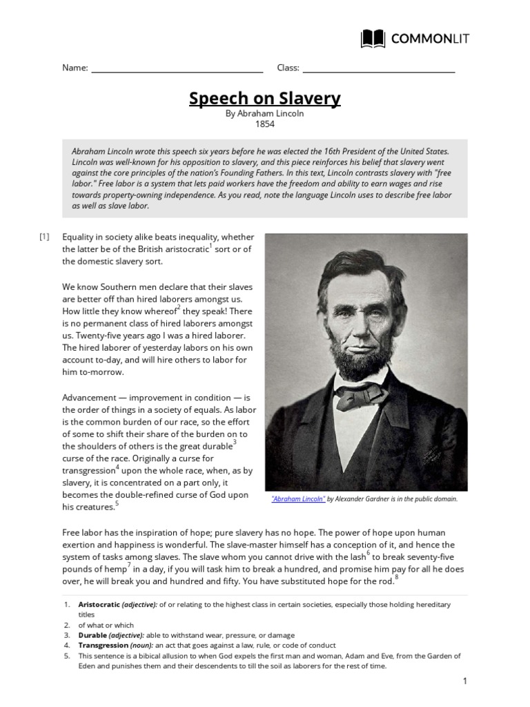 Speech On Slavery | PDF | Abraham Lincoln | Slavery