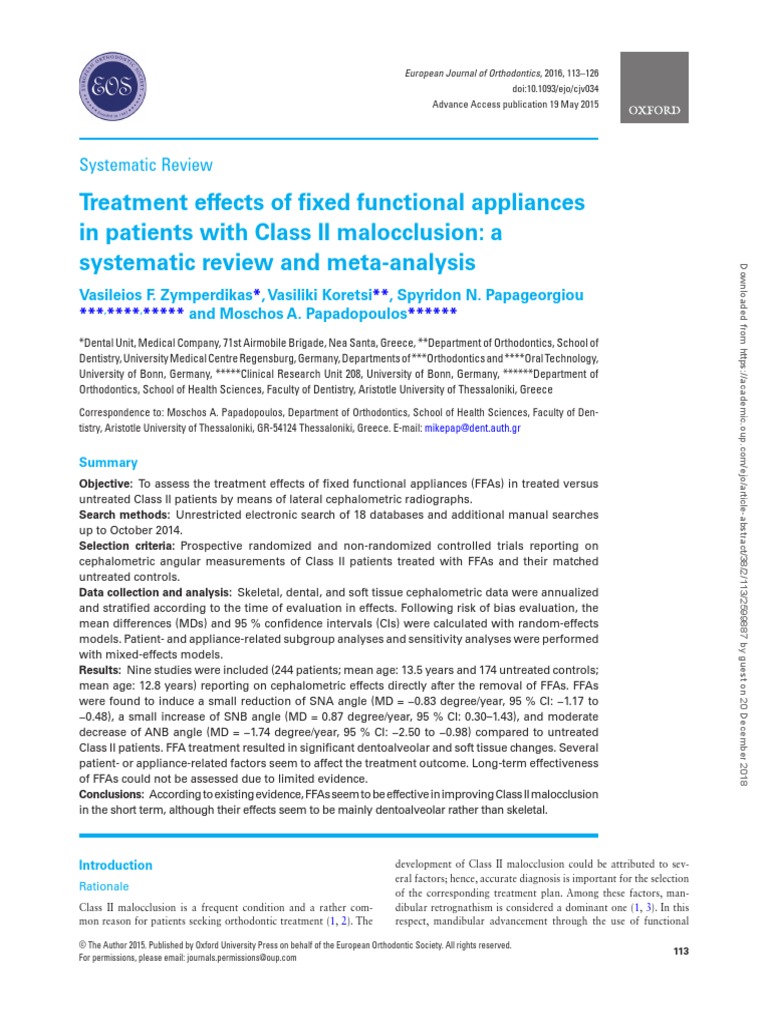 Fixed Functional | PDF | Orthodontics | Systematic Review