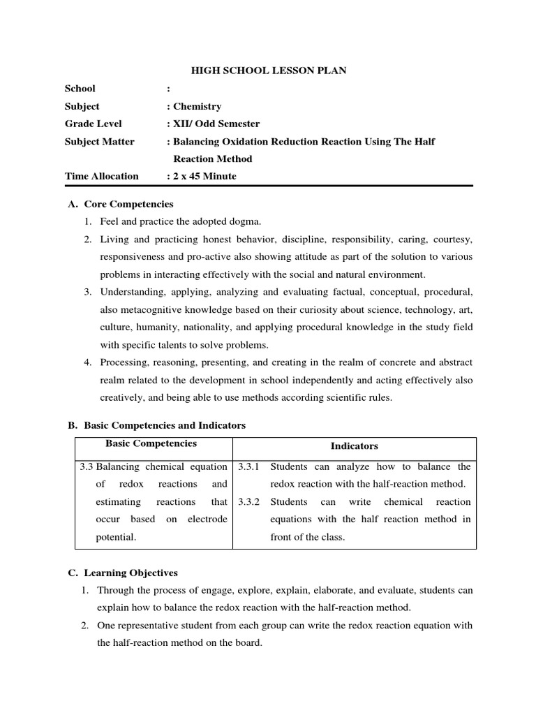 Lesson Plan | PDF | Redox | Chemistry