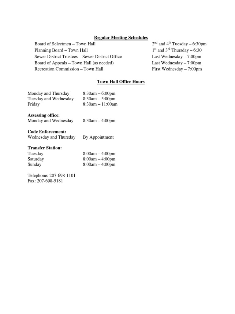 Town Hall Hours | PDF