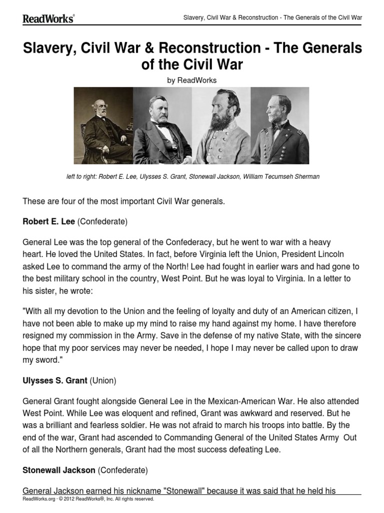 Slavery Civil War Reconstruction - The Generals of The Civil War 870l ...