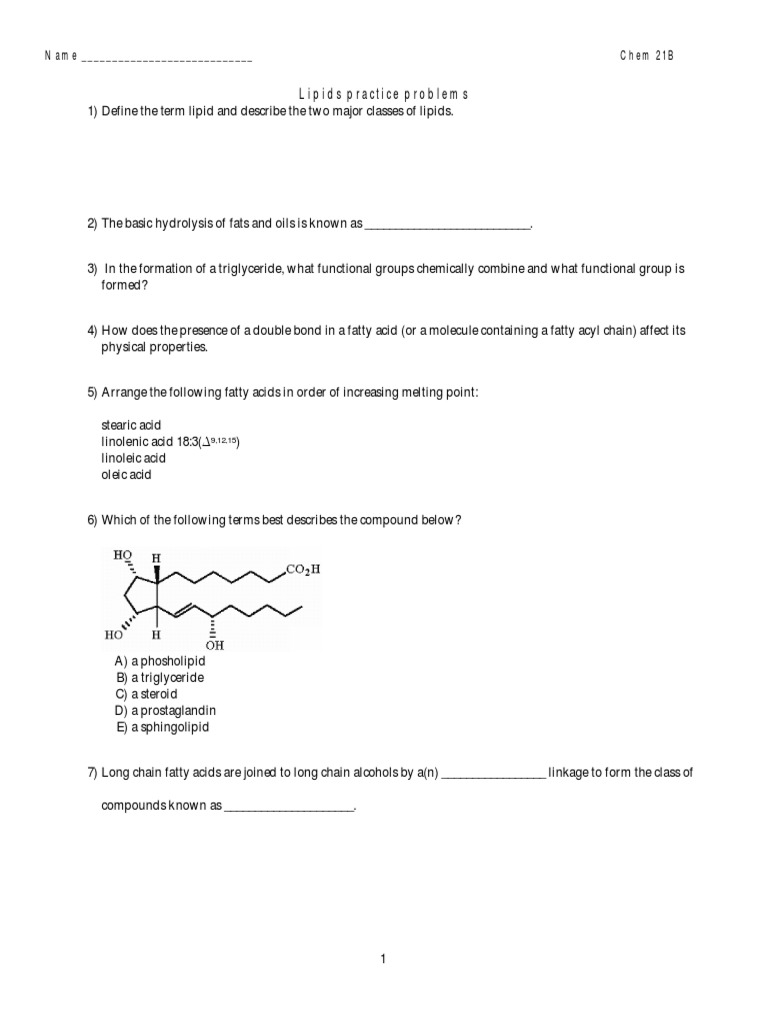 Lipids Practice Problems Worksheet | PDF | Wellness | Science & Mathematics