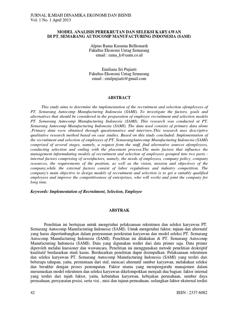 Model Analisis Perekrutan Dan Seleksi Karyawan Di Pt. Semarang Autocomp ...