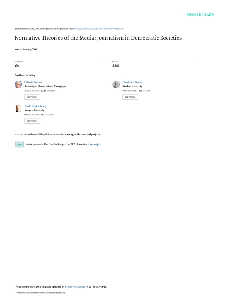 Normative Theories of The Media: Journalism in Democratic Societies | PDF