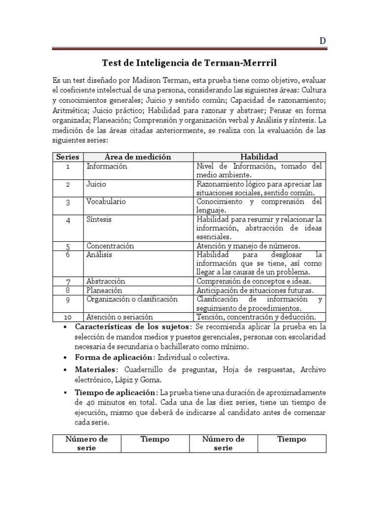 Prueba Terman Merril | PDF | Cociente de inteligencia | Planificación