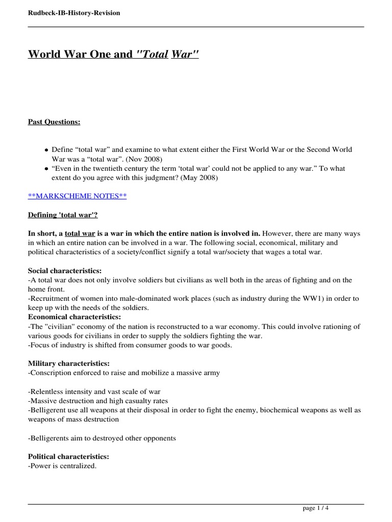 World War One and "Total War": Past Questions | PDF | Total War | World ...