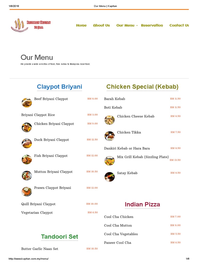 Penang - Menu Restoran Kapitan | PDF | Kebab | Indonesian Cuisine