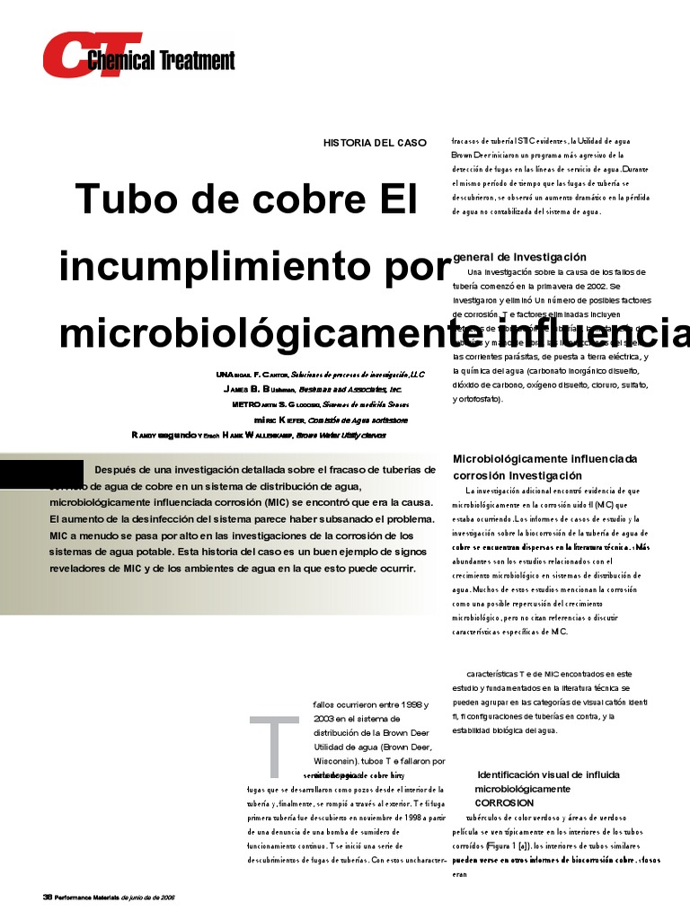 Copper Pipe Failure by MIC - En.es | PDF | Ozono | Cobre