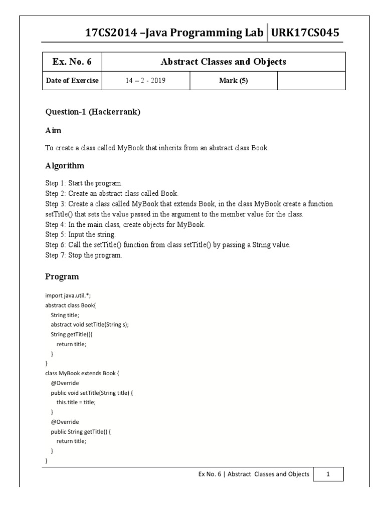 Java Ex 6 | PDF | Class (Computer Programming) | Subroutine